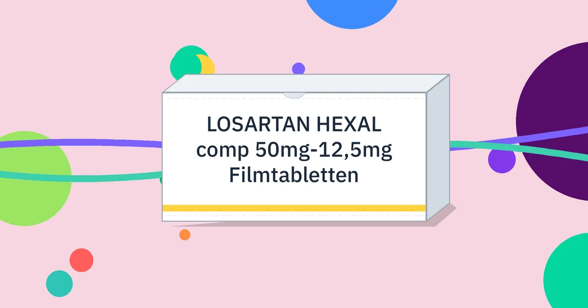Symbolbild: Packung mit der Aufschrift LOSARTAN HEXAL comp 50mg-12,5mg Filmtabletten (PZN 03249970) – Verfügbarkeit und Bezug in Apotheken in Frankfurt am Main
