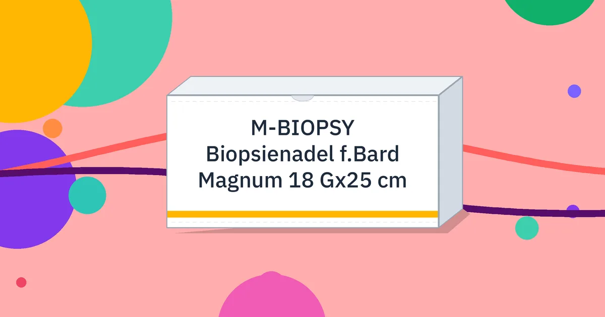 Symbolbild: Packung mit der Aufschrift M-BIOPSY Biopsienadel f.Bard Magnum 18 Gx25 cm (PZN 11285684) – Verfügbarkeit und Bezug in Apotheken in Frankfurt am Main