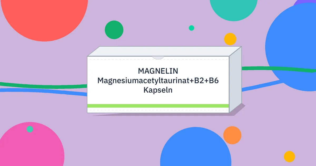 Symbolbild: Packung mit der Aufschrift MAGNELIN Magnesiumacetyltaurinat+B2+B6 Kapseln (PZN 17561582) – Verfügbarkeit und Bezug in Apotheken in Frankfurt am Main