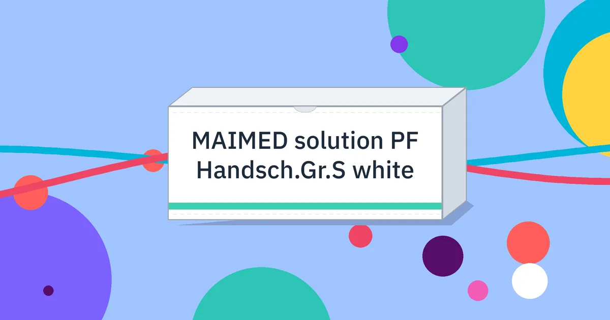Symbolbild: Packung mit der Aufschrift MAIMED solution PF Handsch.Gr.S white (PZN 07764930) – Verfügbarkeit und Bezug in Apotheken in Frankfurt am Main