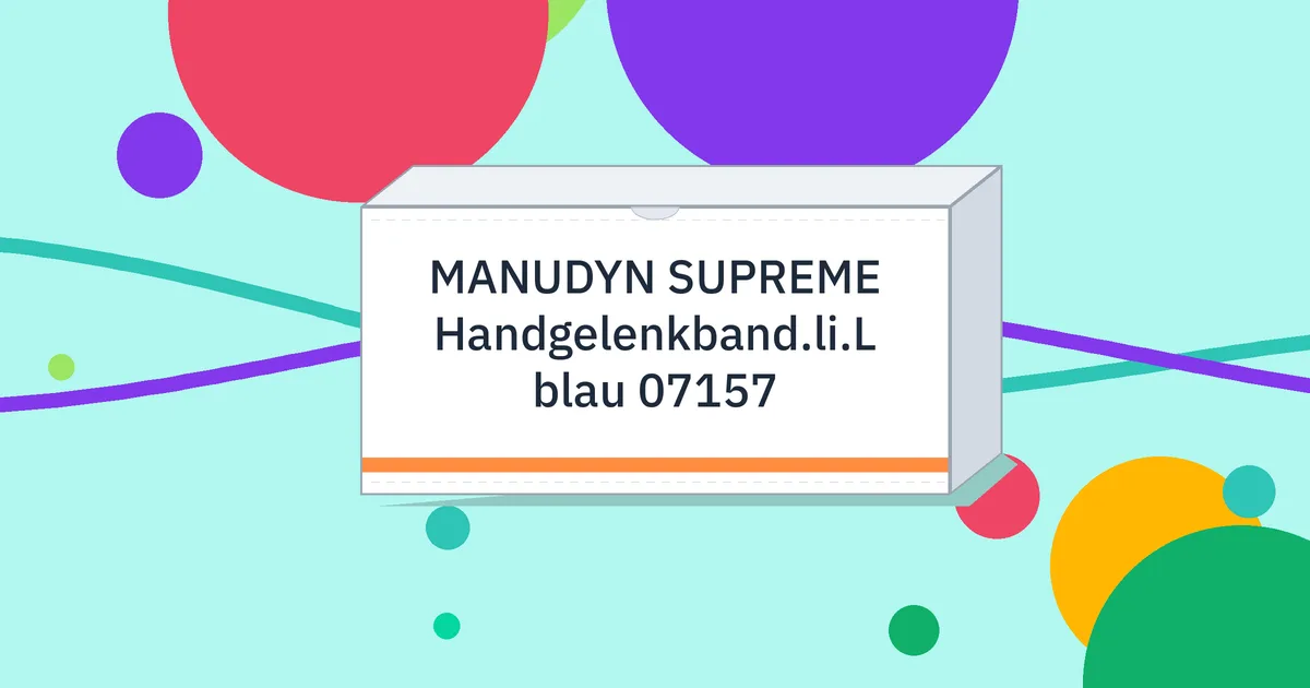 Symbolbild: Packung mit der Aufschrift MANUDYN SUPREME Handgelenkband.li.L blau 07157 (PZN 16930942) – Verfügbarkeit und Bezug in Apotheken in Frankfurt am Main