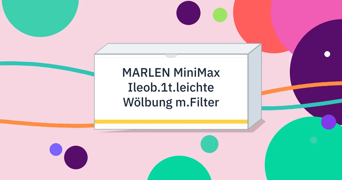 Symbolbild: Packung mit der Aufschrift MARLEN MiniMax Ileob.1t.leichte Wölbung m.Filter (PZN 09937576) – Verfügbarkeit und Bezug in Apotheken in Frankfurt am Main