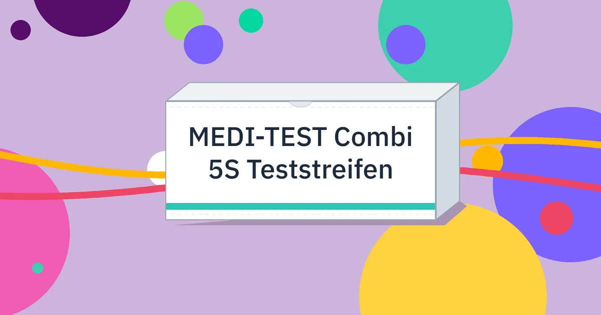 Symbolbild: Packung mit der Aufschrift MEDI-TEST Combi 5S Teststreifen (PZN 08665957) – Verfügbarkeit und Bezug in Apotheken in Frankfurt am Main
