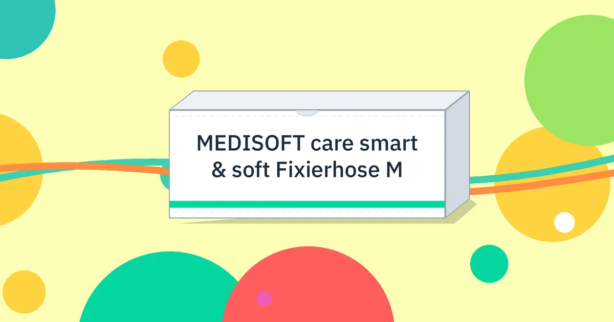 Symbolbild: Packung mit der Aufschrift MEDISOFT care smart & soft Fixierhose M (PZN 20134843) – Verfügbarkeit und Bezug in Apotheken in Frankfurt am Main