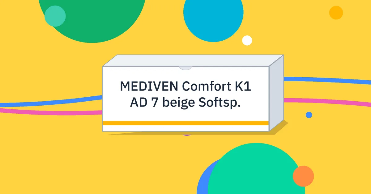 Symbolbild: Packung mit der Aufschrift MEDIVEN Comfort K1 AD 7 beige Softsp. (PZN 14559567) – Verfügbarkeit und Bezug in Apotheken in Frankfurt am Main