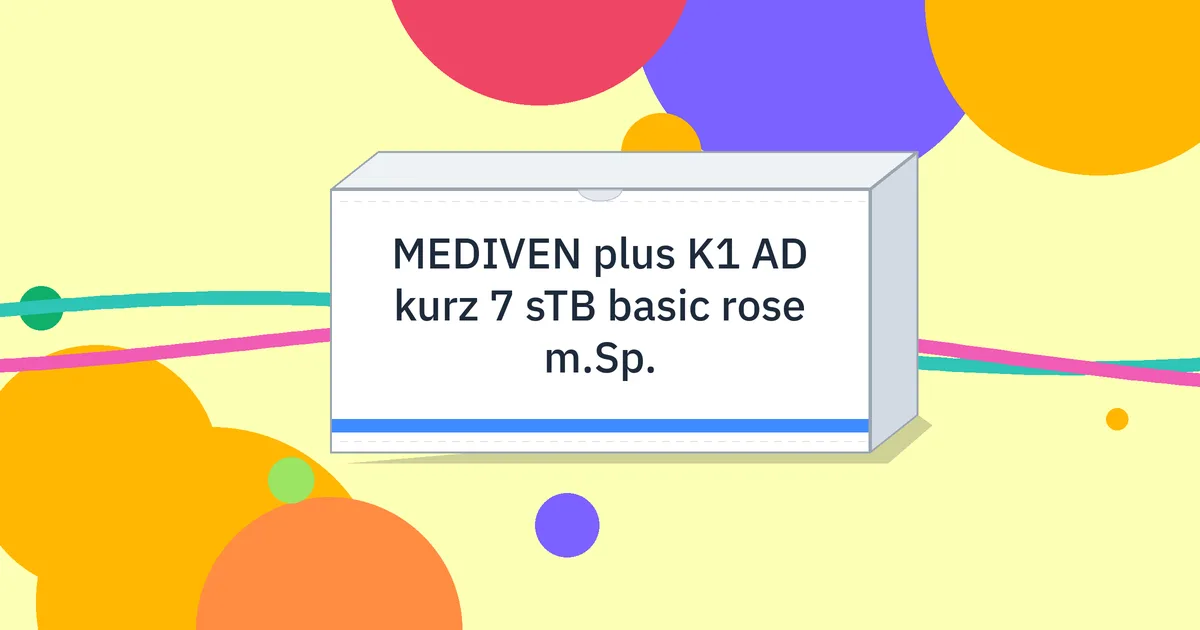 Symbolbild: Packung mit der Aufschrift MEDIVEN plus K1 AD kurz 7 sTB basic rose m.Sp. (PZN 15046930) – Verfügbarkeit und Bezug in Apotheken in Frankfurt am Main