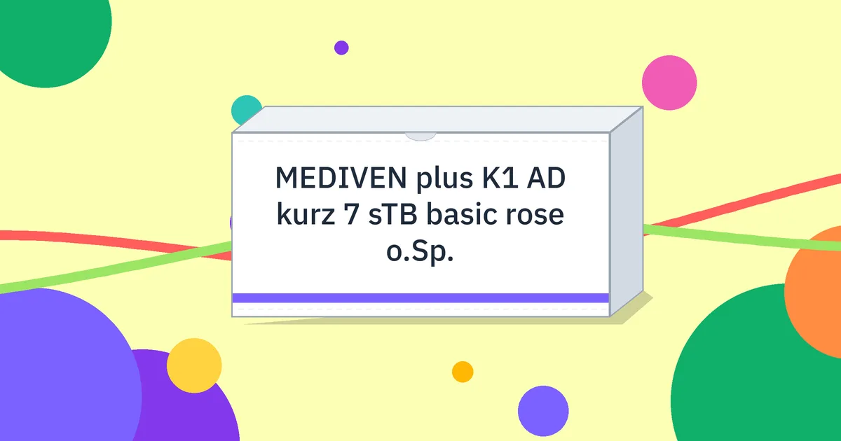 Symbolbild: Packung mit der Aufschrift MEDIVEN plus K1 AD kurz 7 sTB basic rose o.Sp. (PZN 15046841) – Verfügbarkeit und Bezug in Apotheken in Frankfurt am Main
