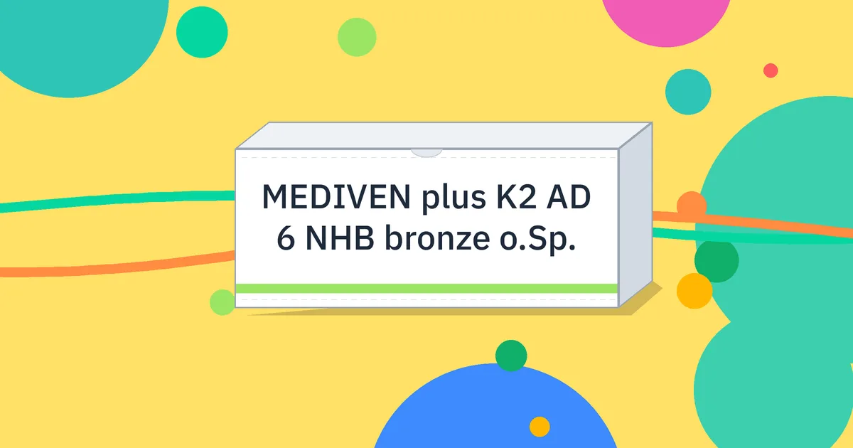 Symbolbild: Packung mit der Aufschrift MEDIVEN plus K2 AD 6 NHB bronze o.Sp. (PZN 15936954) – Verfügbarkeit und Bezug in Apotheken in Frankfurt am Main