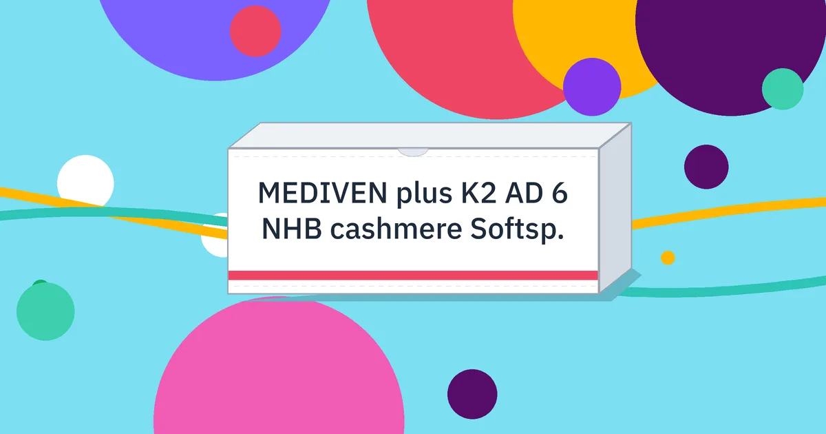 Symbolbild: Packung mit der Aufschrift MEDIVEN plus K2 AD 6 NHB cashmere Softsp. (PZN 15936457) – Verfügbarkeit und Bezug in Apotheken in Frankfurt am Main