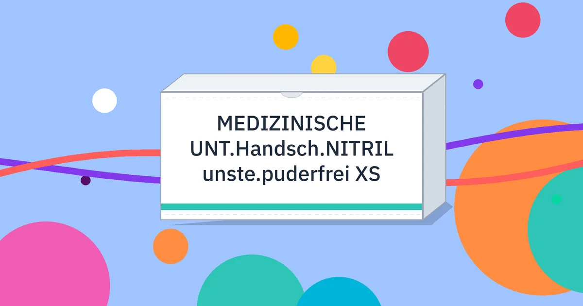 Symbolbild: Packung mit der Aufschrift MEDIZINISCHE UNT.Handsch.NITRIL unste.puderfrei XS (PZN 17614427) – Verfügbarkeit und Bezug in Apotheken in Frankfurt am Main