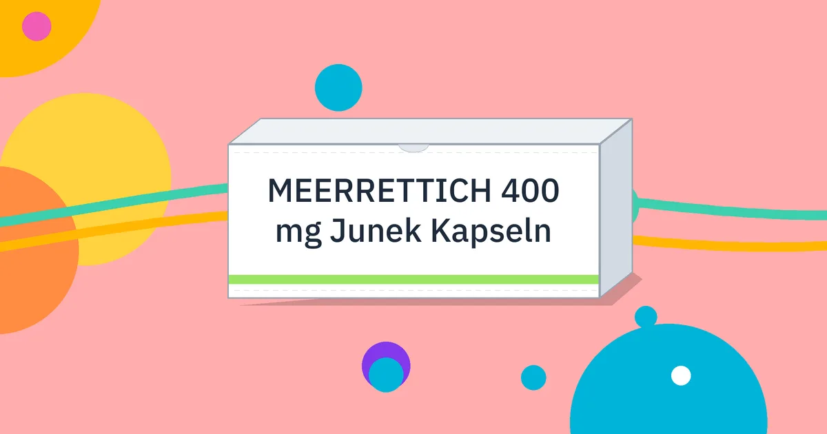Symbolbild: Packung mit der Aufschrift MEERRETTICH 400 mg Junek Kapseln (PZN 00138632) – Verfügbarkeit und Bezug in Apotheken in Frankfurt am Main