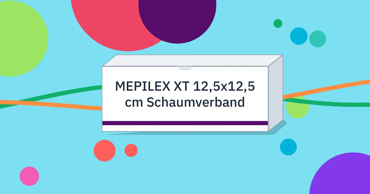 Symbolbild: Packung mit der Aufschrift MEPILEX XT 12,5x12,5 cm Schaumverband (PZN 18009763) – Verfügbarkeit und Bezug in Apotheken in Frankfurt am Main