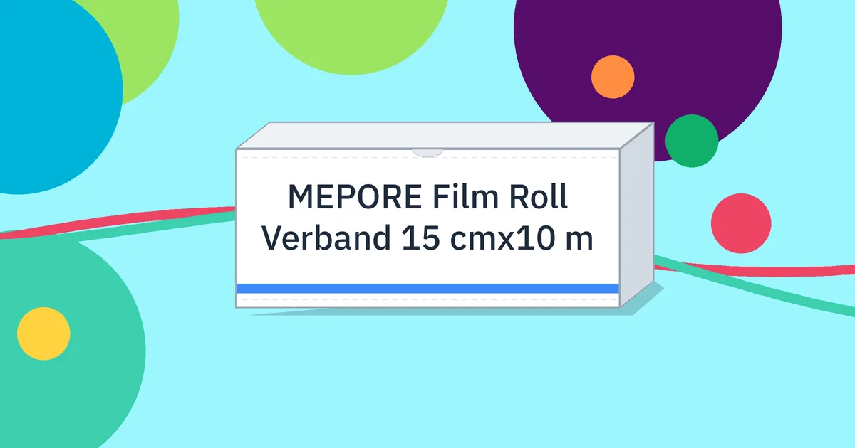 Symbolbild: Packung mit der Aufschrift MEPORE Film Roll Verband 15 cmx10 m (PZN 10264421) – Verfügbarkeit und Bezug in Apotheken in Frankfurt am Main