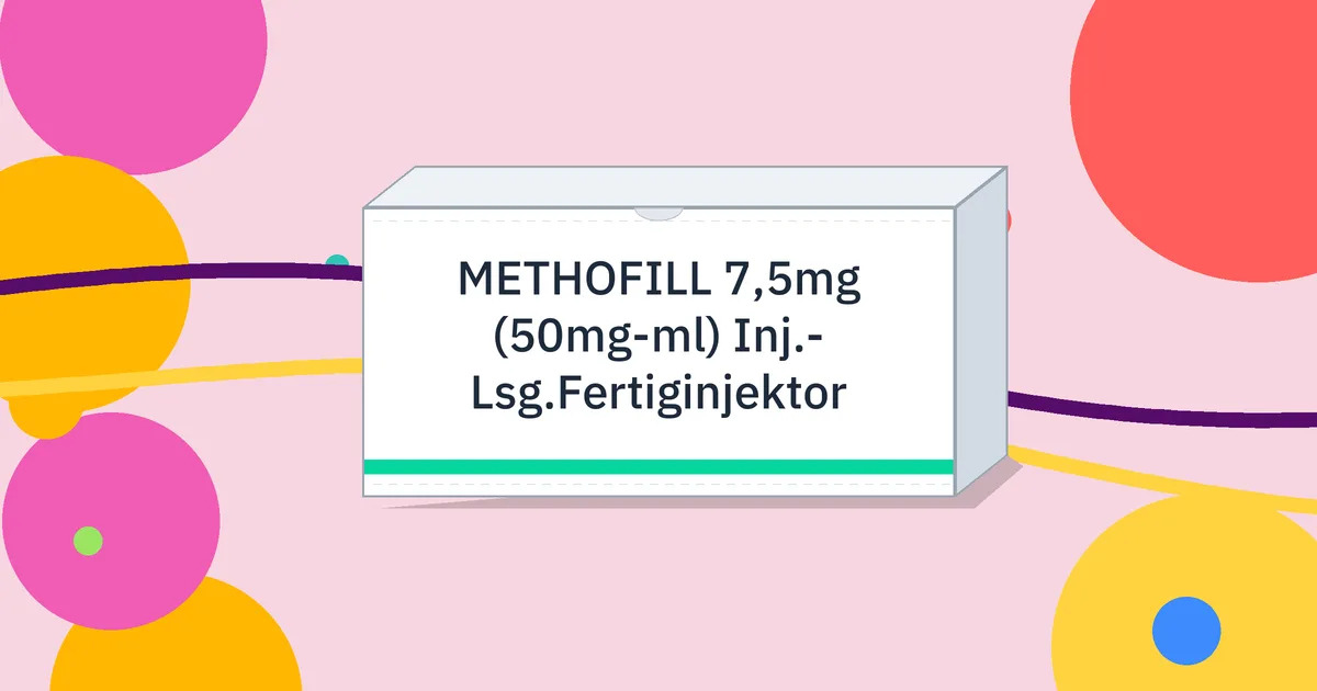 Symbolbild: Packung mit der Aufschrift METHOFILL 7,5mg (50mg-ml) Inj.-Lsg.Fertiginjektor (PZN 18660688) – Verfügbarkeit und Bezug in Apotheken in Frankfurt am Main