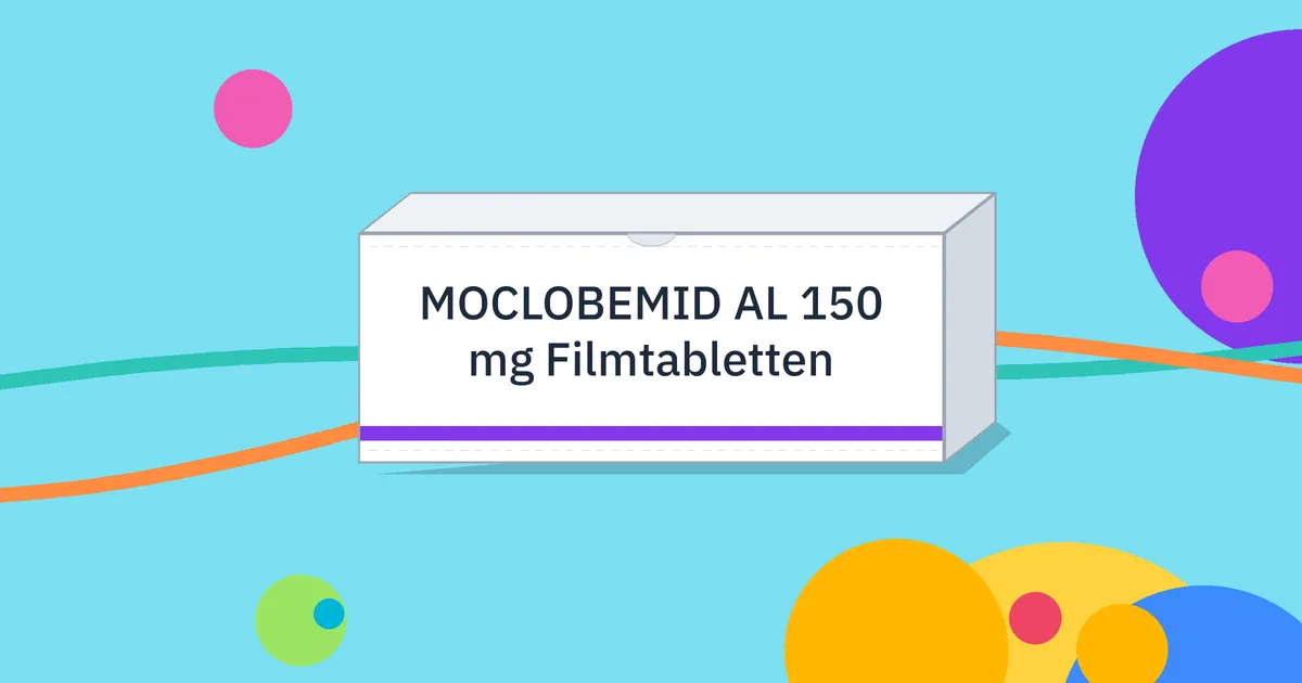 Symbolbild: Packung mit der Aufschrift MOCLOBEMID AL 150 mg Filmtabletten (PZN 01848258) – Verfügbarkeit und Bezug in Apotheken in Frankfurt am Main