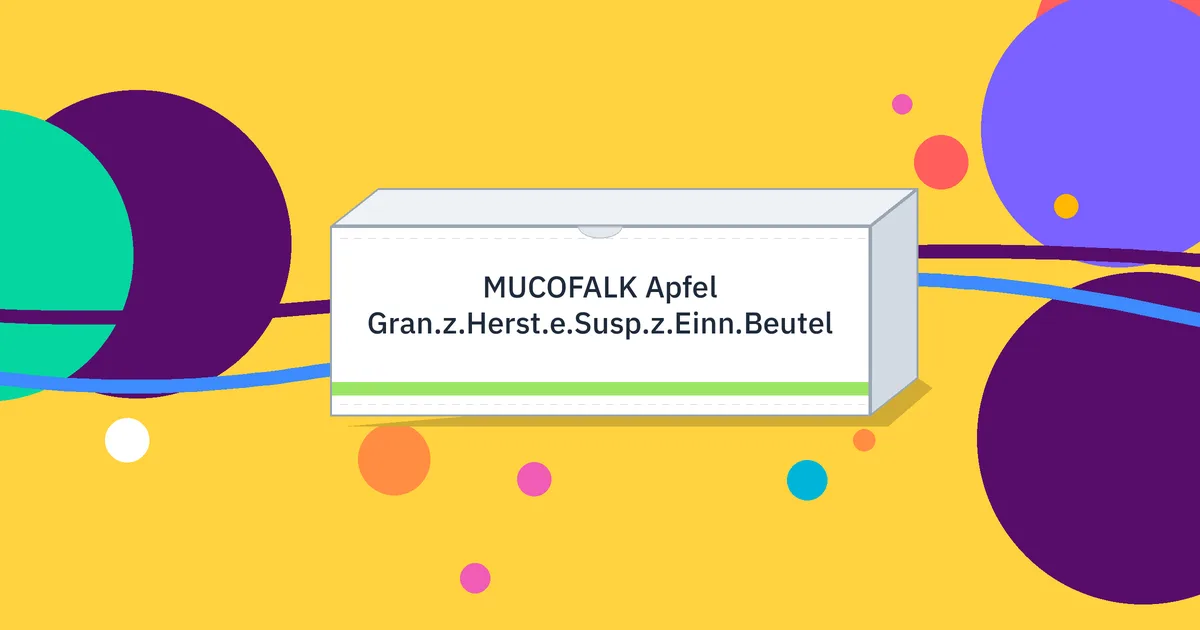 Symbolbild: Packung mit der Aufschrift MUCOFALK Apfel Gran.z.Herst.e.Susp.z.Einn.Beutel (PZN 04891792) – Verfügbarkeit und Bezug in Apotheken in Frankfurt am Main