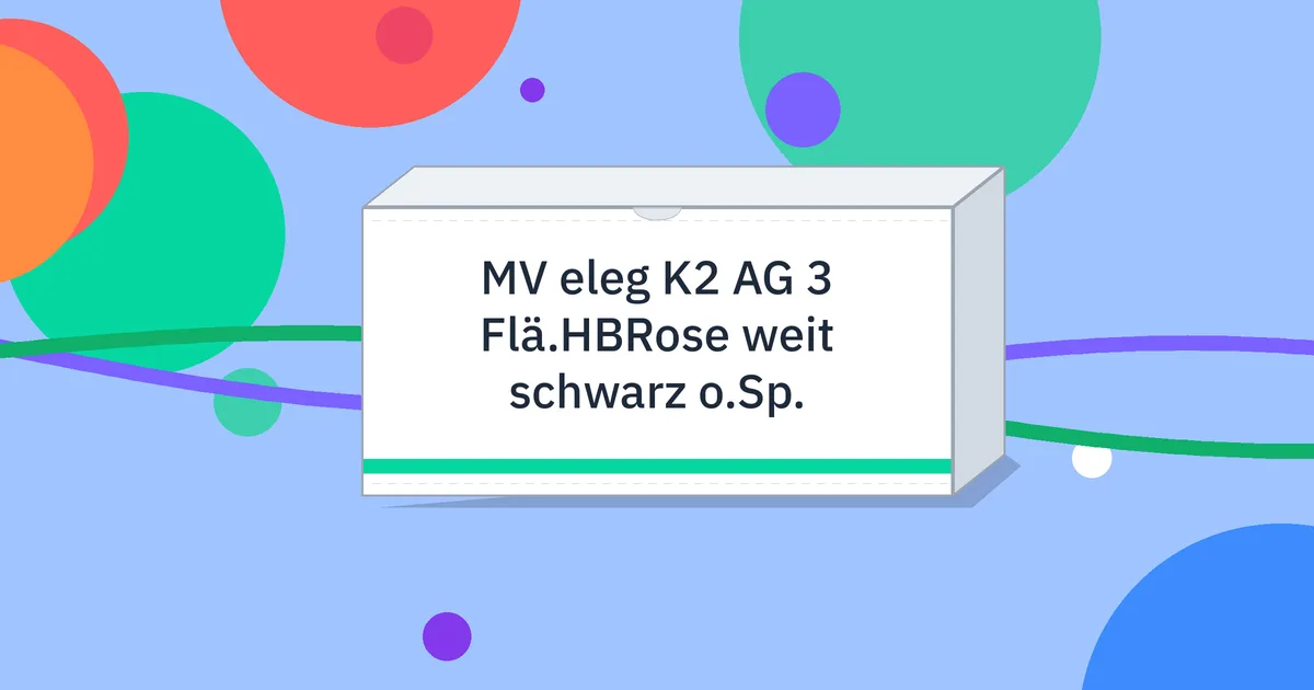 Symbolbild: Packung mit der Aufschrift MV eleg K2 AG 3 Flä.HBRose weit schwarz o.Sp. (PZN 15721142) – Verfügbarkeit und Bezug in Apotheken in Frankfurt am Main
