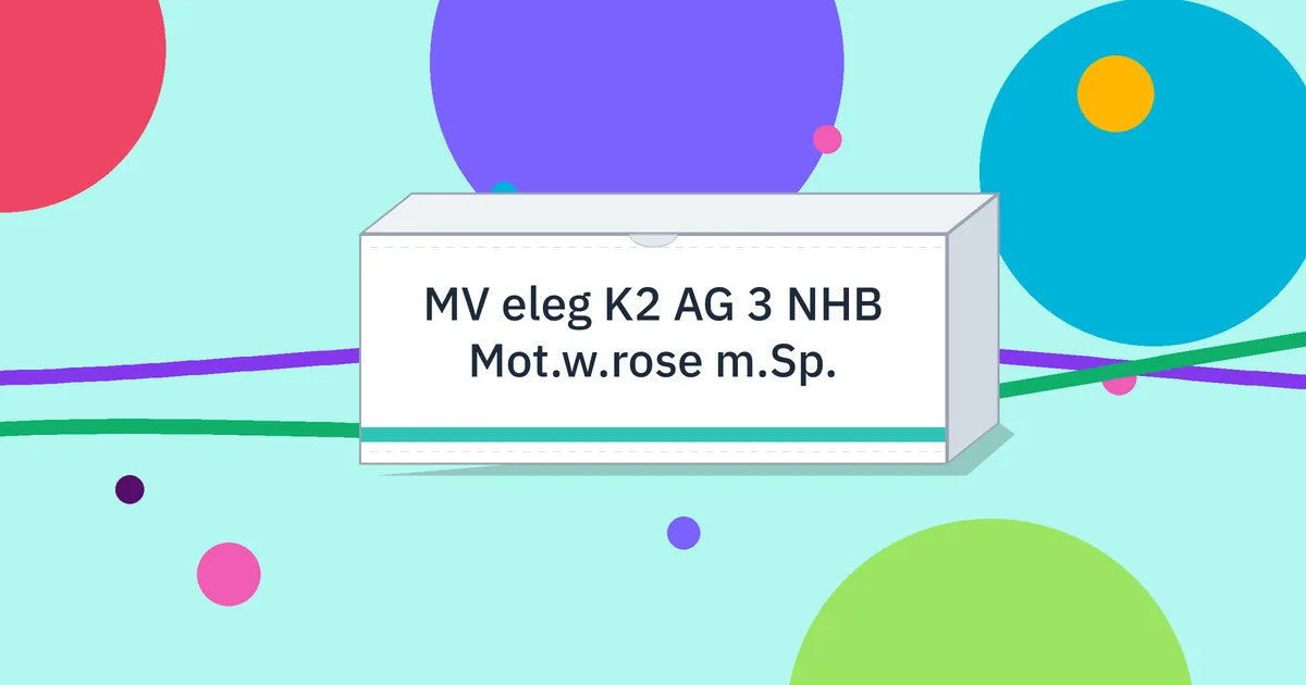 Symbolbild: Packung mit der Aufschrift MV eleg K2 AG 3 NHB Mot.w.rose m.Sp. (PZN 15726553) – Verfügbarkeit und Bezug in Apotheken in Frankfurt am Main