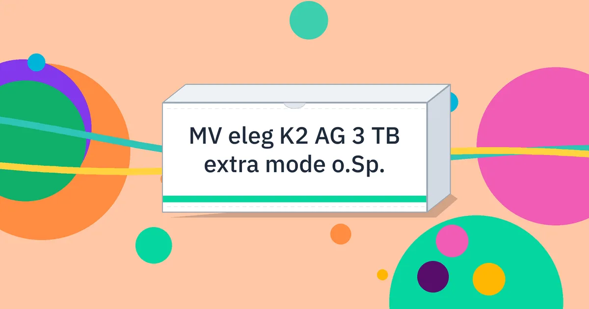 Symbolbild: Packung mit der Aufschrift MV eleg K2 AG 3 TB extra mode o.Sp. (PZN 09876604) – Verfügbarkeit und Bezug in Apotheken in Frankfurt am Main