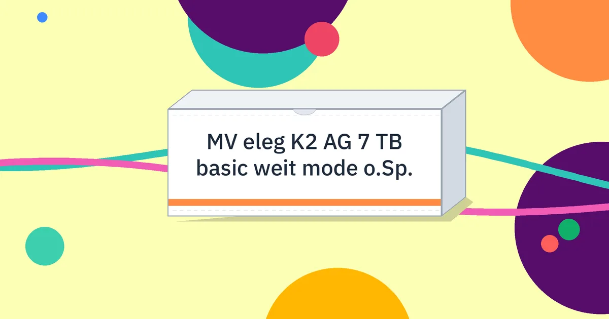 Symbolbild: Packung mit der Aufschrift MV eleg K2 AG 7 TB basic weit mode o.Sp. (PZN 09866936) – Verfügbarkeit und Bezug in Apotheken in Frankfurt am Main