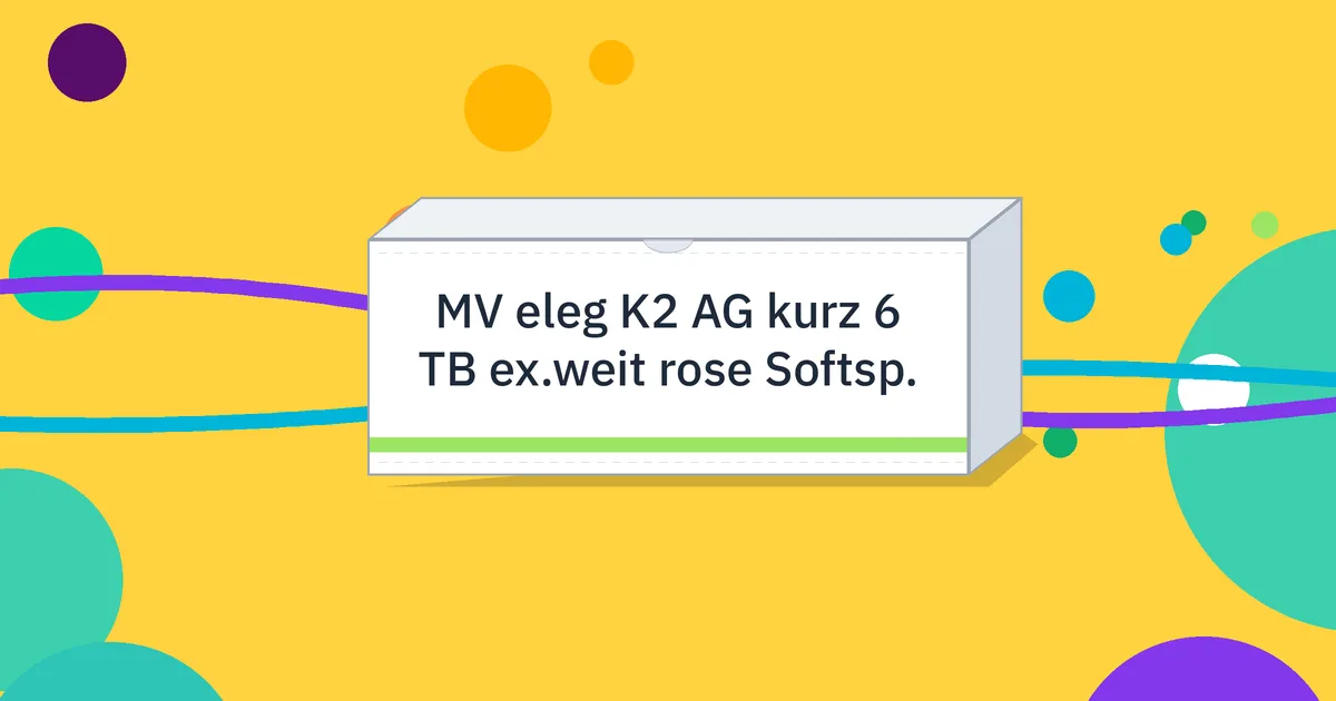 Symbolbild: Packung mit der Aufschrift MV eleg K2 AG kurz 6 TB ex.weit rose Softsp. (PZN 14697832) – Verfügbarkeit und Bezug in Apotheken in Frankfurt am Main