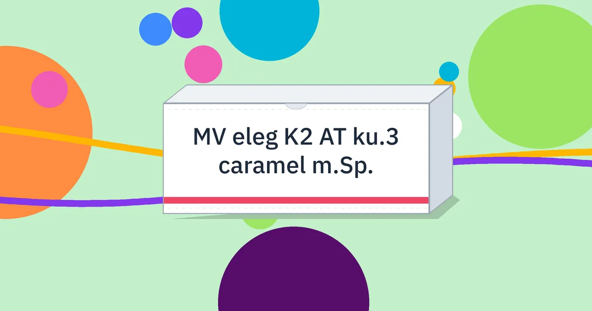 Symbolbild: Packung mit der Aufschrift MV eleg K2 AT ku.3 caramel m.Sp. (PZN 00529999) – Verfügbarkeit und Bezug in Apotheken in Frankfurt am Main
