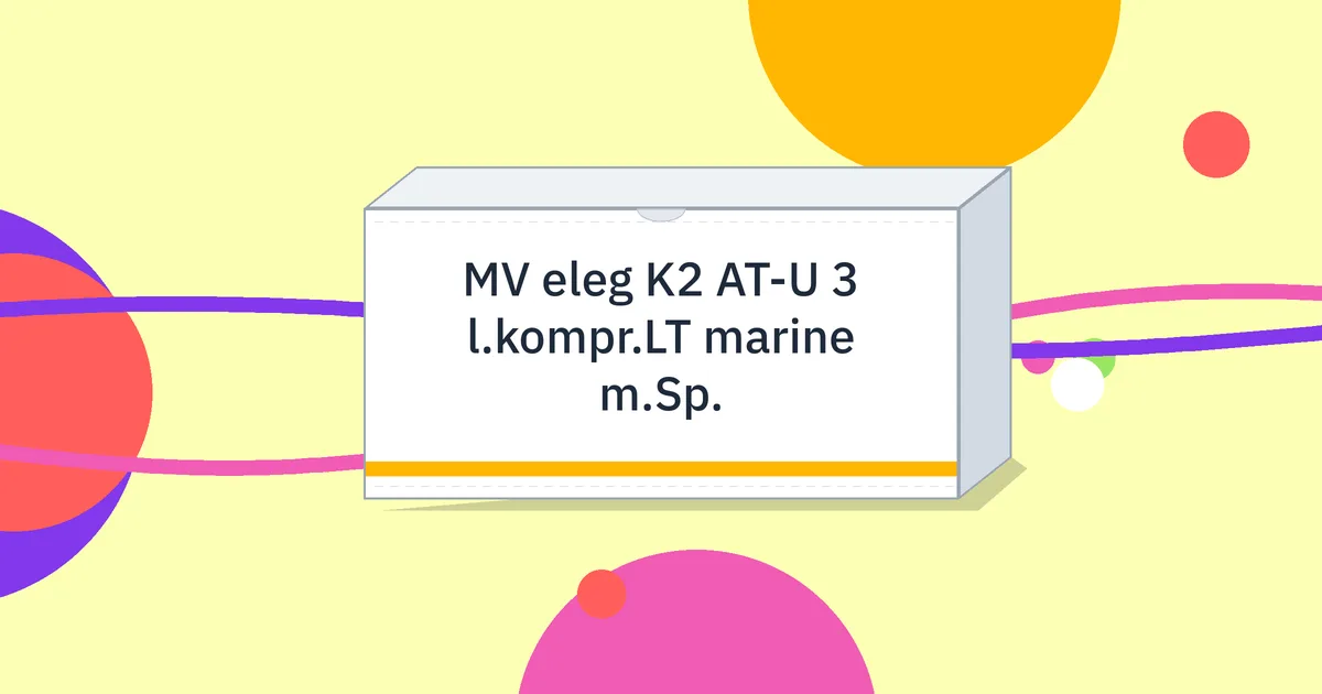 Symbolbild: Packung mit der Aufschrift MV eleg K2 AT-U 3 l.kompr.LT marine m.Sp. (PZN 15289911) – Verfügbarkeit und Bezug in Apotheken in Frankfurt am Main