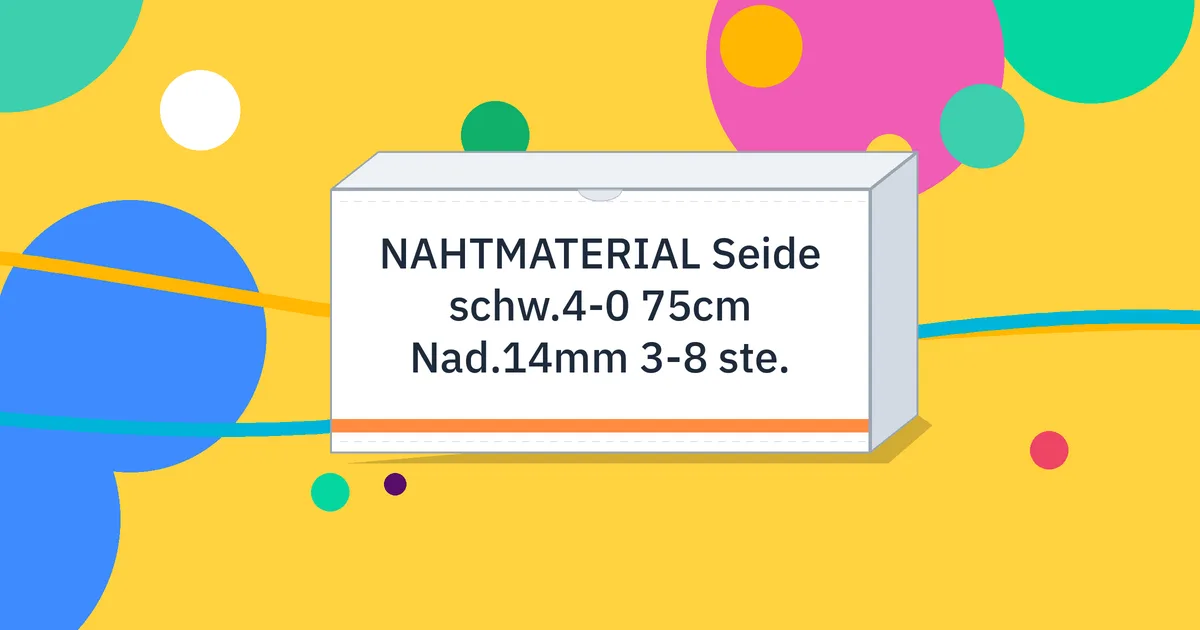 Symbolbild: Packung mit der Aufschrift NAHTMATERIAL Seide schw.4-0 75cm Nad.14mm 3-8 ste. (PZN 18798642) – Verfügbarkeit und Bezug in Apotheken in Frankfurt am Main