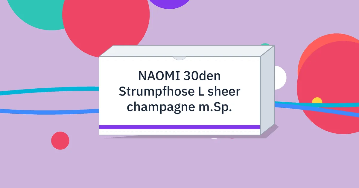 Symbolbild: Packung mit der Aufschrift NAOMI 30den Strumpfhose L sheer champagne m.Sp. (PZN 16178993) – Verfügbarkeit und Bezug in Apotheken in Frankfurt am Main