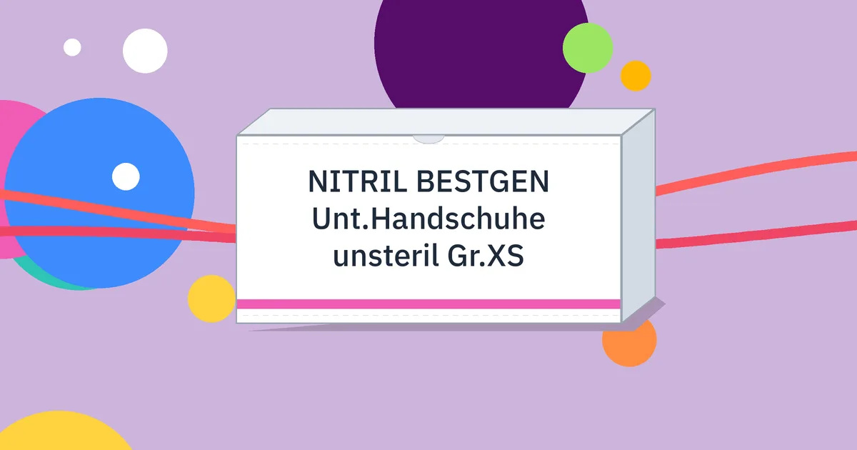 Symbolbild: Packung mit der Aufschrift NITRIL BESTGEN Unt.Handschuhe unsteril Gr.XS (PZN 10134612) – Verfügbarkeit und Bezug in Apotheken in Frankfurt am Main