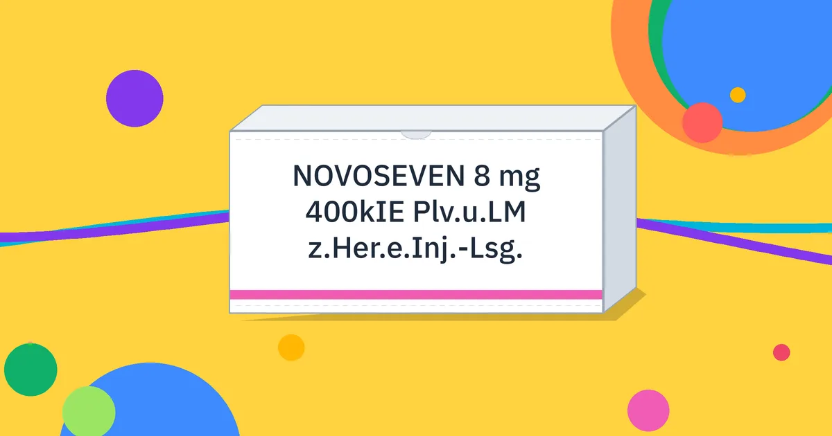 Symbolbild: Packung mit der Aufschrift NOVOSEVEN 8 mg 400kIE Plv.u.LM z.Her.e.Inj.-Lsg. (PZN 06946468) – Verfügbarkeit und Bezug in Apotheken in Frankfurt am Main