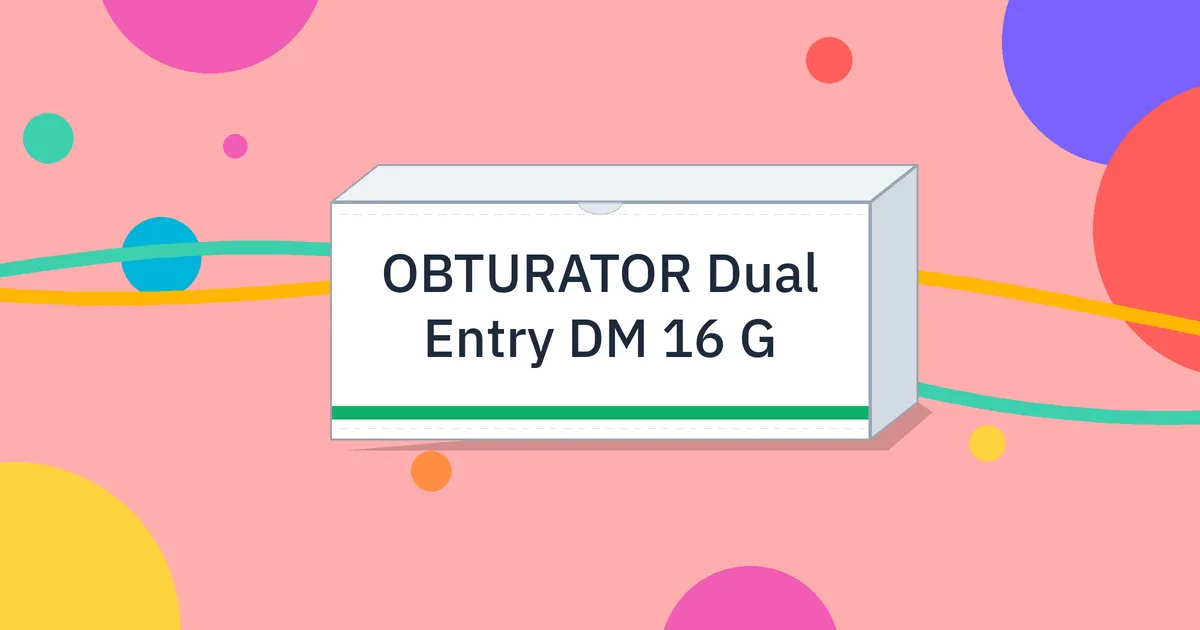 Symbolbild: Packung mit der Aufschrift OBTURATOR Dual Entry DM 16 G (PZN 08852151) – Verfügbarkeit und Bezug in Apotheken in Frankfurt am Main