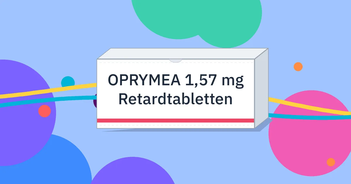 Symbolbild: Packung mit der Aufschrift OPRYMEA 1,57 mg Retardtabletten (PZN 19833530) – Verfügbarkeit und Bezug in Apotheken in Frankfurt am Main