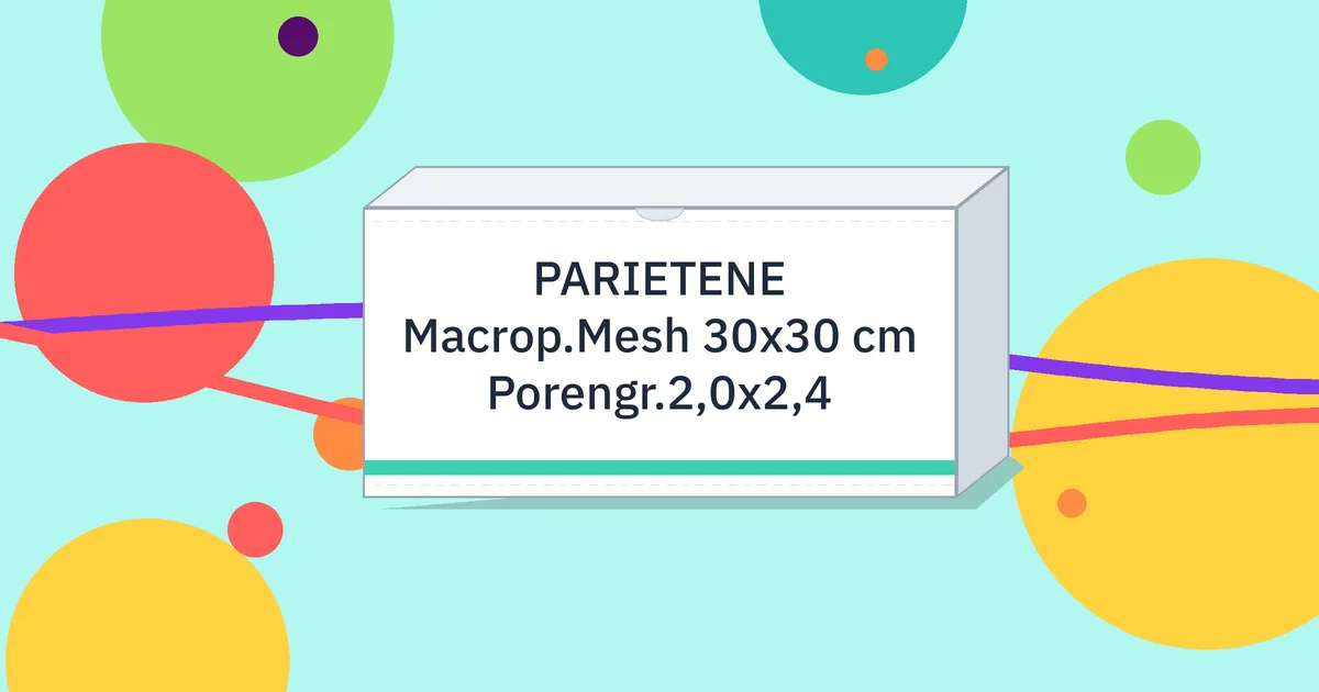 Symbolbild: Packung mit der Aufschrift PARIETENE Macrop.Mesh 30x30 cm Porengr.2,0x2,4 (PZN 11314664) – Verfügbarkeit und Bezug in Apotheken in Frankfurt am Main