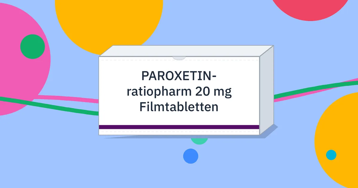 Symbolbild: Packung mit der Aufschrift PAROXETIN-ratiopharm 20 mg Filmtabletten (PZN 02000369) – Verfügbarkeit und Bezug in Apotheken in Frankfurt am Main