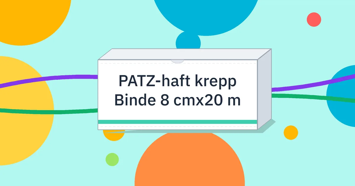 Symbolbild: Packung mit der Aufschrift PATZ-haft krepp Binde 8 cmx20 m (PZN 06814749) – Verfügbarkeit und Bezug in Apotheken in Frankfurt am Main