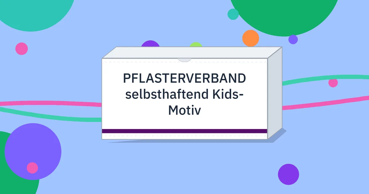 Symbolbild: Packung mit der Aufschrift PFLASTERVERBAND selbsthaftend Kids-Motiv (PZN 15248987) – Verfügbarkeit und Bezug in Apotheken in Frankfurt am Main