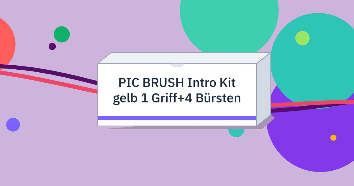 Symbolbild: Packung mit der Aufschrift PIC BRUSH Intro Kit gelb 1 Griff+4 Bürsten (PZN 08698690) – Verfügbarkeit und Bezug in Apotheken in Frankfurt am Main