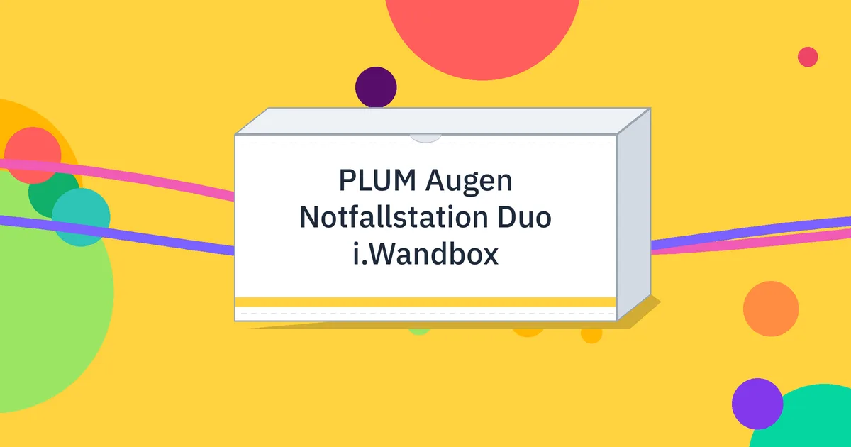 Symbolbild: Packung mit der Aufschrift PLUM Augen Notfallstation Duo i.Wandbox (PZN 06585289) – Verfügbarkeit und Bezug in Apotheken in Frankfurt am Main