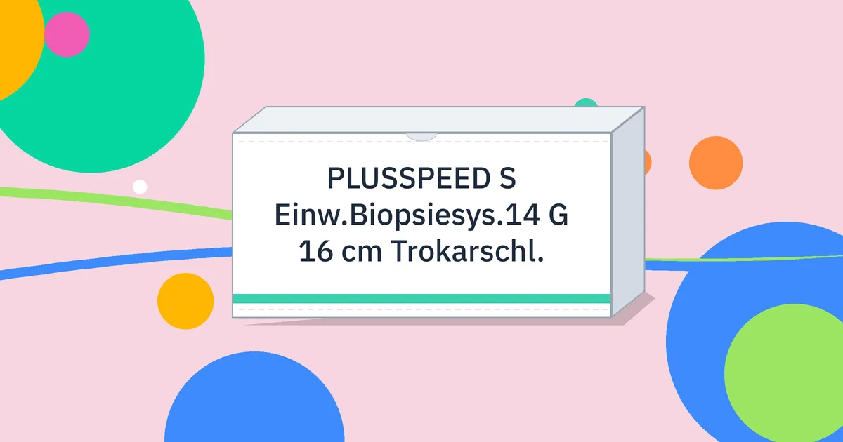 Symbolbild: Packung mit der Aufschrift PLUSSPEED S Einw.Biopsiesys.14 G 16 cm Trokarschl. (PZN 14258156) – Verfügbarkeit und Bezug in Apotheken in Frankfurt am Main