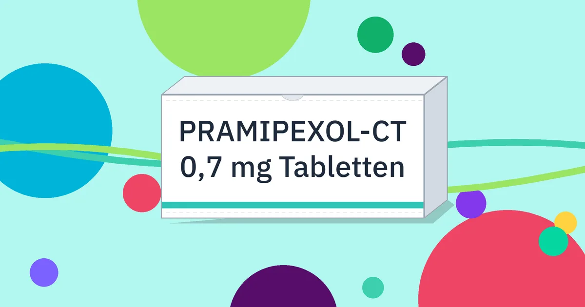 Symbolbild: Packung mit der Aufschrift PRAMIPEXOL-CT 0,7 mg Tabletten (PZN 05906030) – Verfügbarkeit und Bezug in Apotheken in Frankfurt am Main