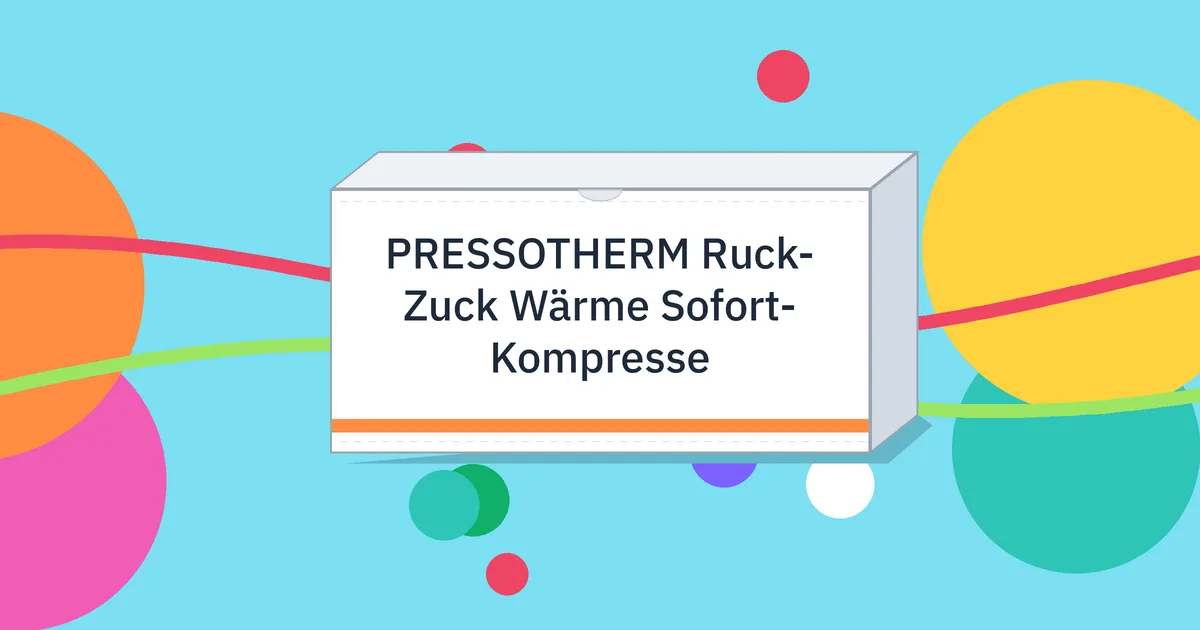 Symbolbild: Packung mit der Aufschrift PRESSOTHERM Ruck-Zuck Wärme Sofort-Kompresse (PZN 14265707) – Verfügbarkeit und Bezug in Apotheken in Frankfurt am Main