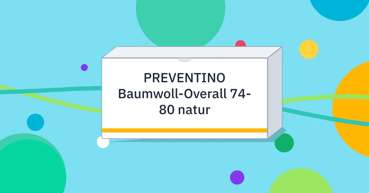 Symbolbild: Packung mit der Aufschrift PREVENTINO Baumwoll-Overall 74-80 natur (PZN 12446149) – Verfügbarkeit und Bezug in Apotheken in Frankfurt am Main
