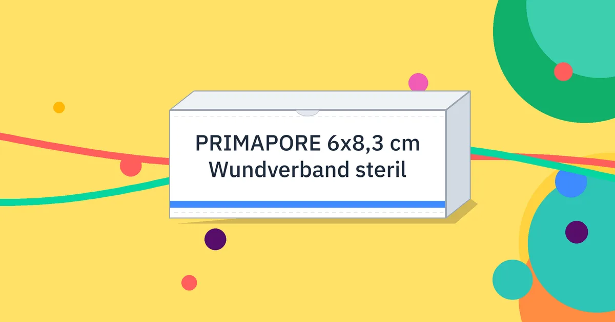 Symbolbild: Packung mit der Aufschrift PRIMAPORE 6x8,3 cm Wundverband steril (PZN 02783006) – Verfügbarkeit und Bezug in Apotheken in Frankfurt am Main
