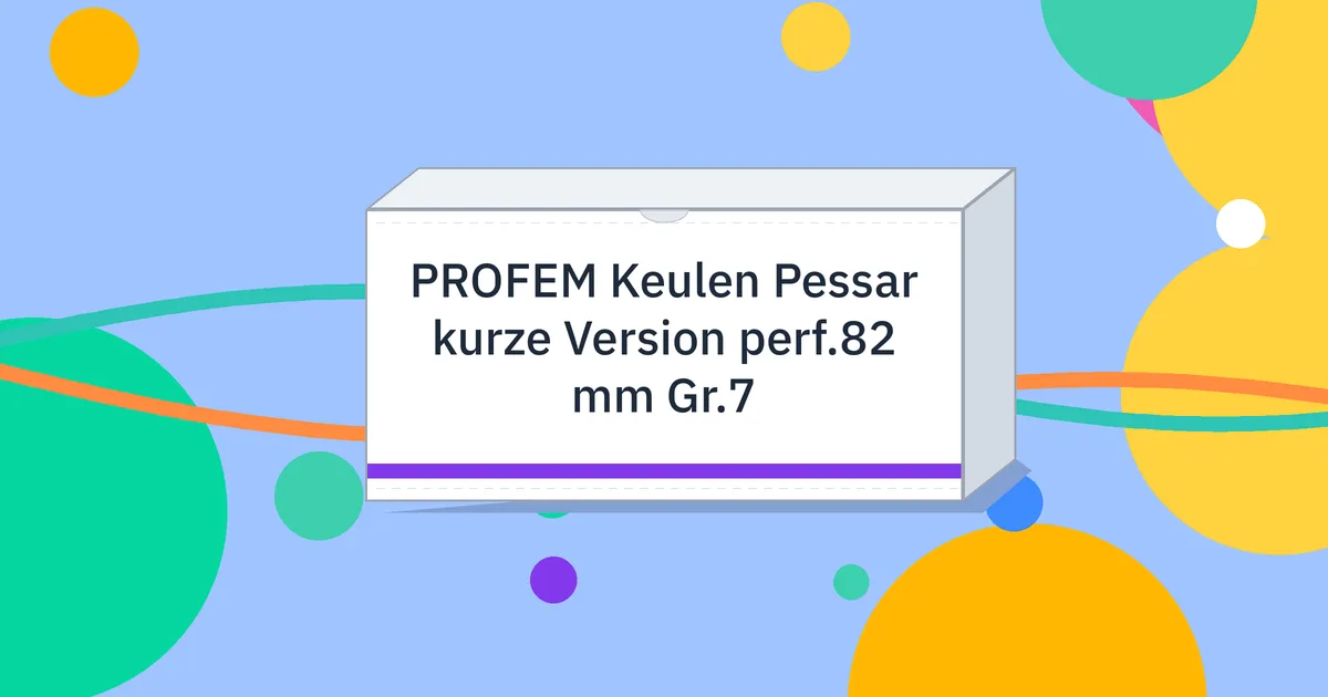 Symbolbild: Packung mit der Aufschrift PROFEM Keulen Pessar kurze Version perf.82 mm Gr.7 (PZN 11671861) – Verfügbarkeit und Bezug in Apotheken in Frankfurt am Main