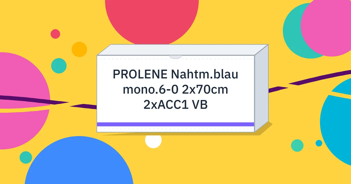 Symbolbild: Packung mit der Aufschrift PROLENE Nahtm.blau mono.6-0 2x70cm 2xACC1 VB (PZN 20900042) – Verfügbarkeit und Bezug in Apotheken in Frankfurt am Main