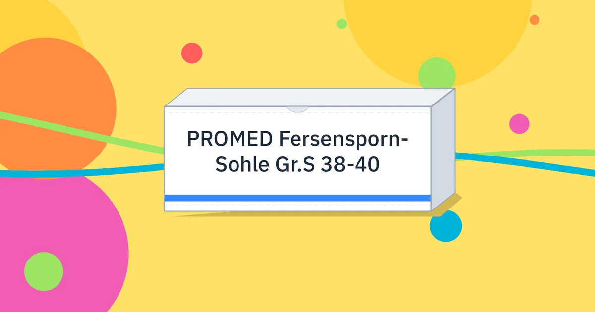Symbolbild: Packung mit der Aufschrift PROMED Fersensporn-Sohle Gr.S 38-40 (PZN 07295949) – Verfügbarkeit und Bezug in Apotheken in Frankfurt am Main