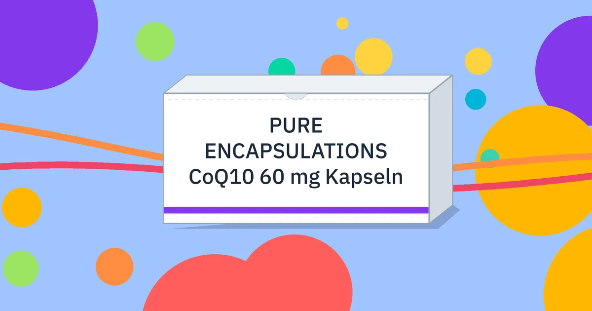 Symbolbild: Packung mit der Aufschrift PURE ENCAPSULATIONS CoQ10 60 mg Kapseln (PZN 02260082) – Verfügbarkeit und Bezug in Apotheken in Frankfurt am Main