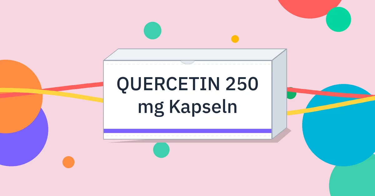 Symbolbild: Packung mit der Aufschrift QUERCETIN 250 mg Kapseln (PZN 18046020) – Verfügbarkeit und Bezug in Apotheken in Frankfurt am Main