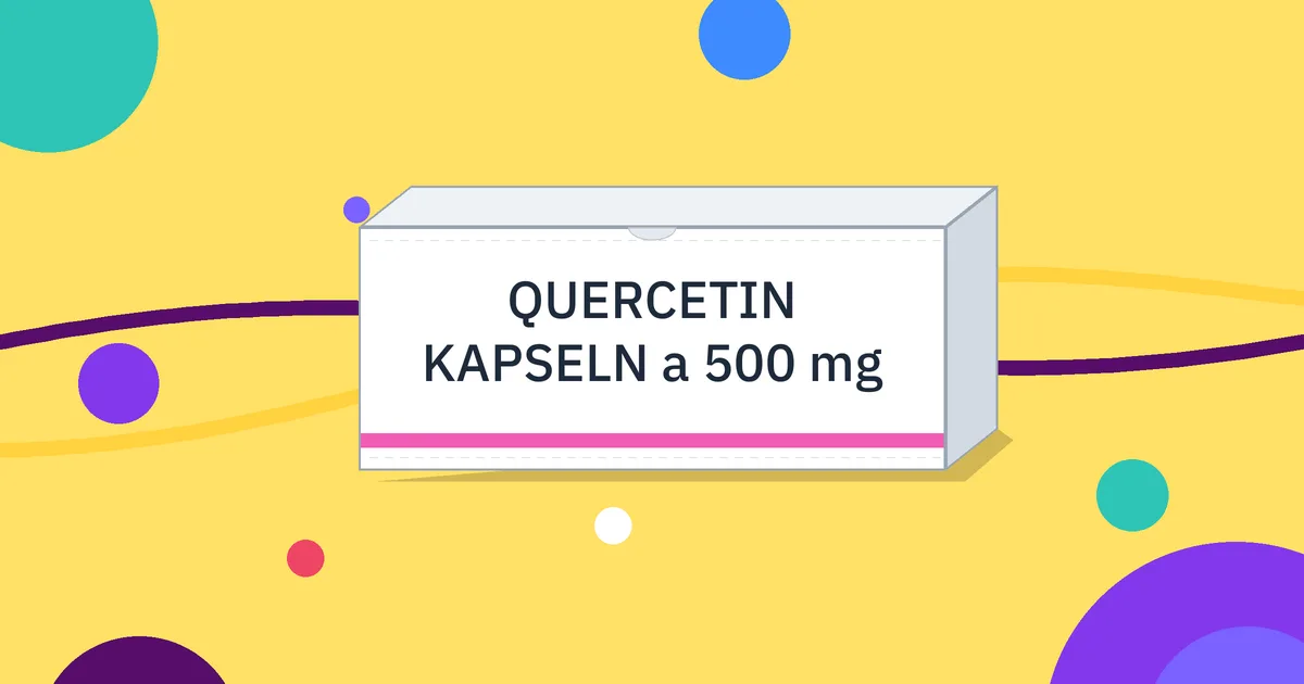 Symbolbild: Packung mit der Aufschrift QUERCETIN KAPSELN a 500 mg (PZN 19307793) – Verfügbarkeit und Bezug in Apotheken in Frankfurt am Main